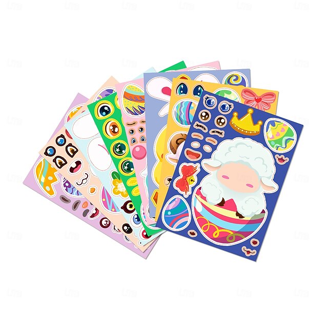 8 Sheets Face Changing Puzzle Stickers Easter Cartoon Creative Make a ...