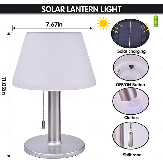 Solar Table Lamp Outdoor Indoor-3 Lighting Modes, Eye-Caring LED ...