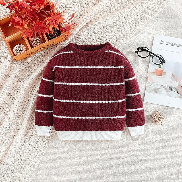 Toddler Boys' Sweater Stripe Long Sleeve Crewneck Casual Fashion Red ...