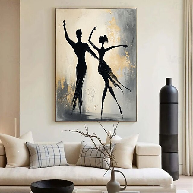 Handmade Man and Woman Dance Silhouette Oil Painting Canvas Wall Art ...