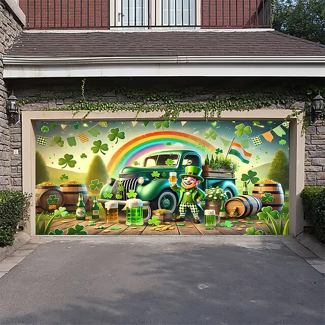 St. Patrick's Day Tapestry Garage Door Cover Large Hanging Backdrop Elf ...