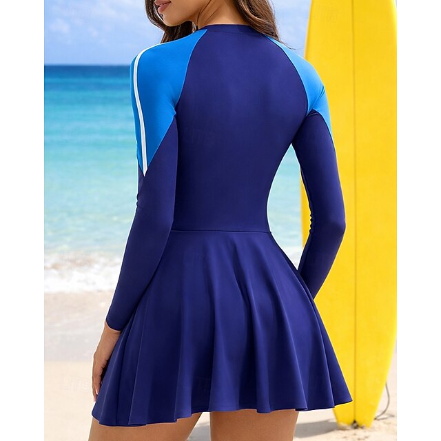 Women's Rash Guard Bathing Suit One Pieces Patchwork Zip Up UV ...