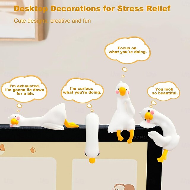 4 PCS Resin Goose Figurine Computer Monitor Decor,Cute Mini Goose ...