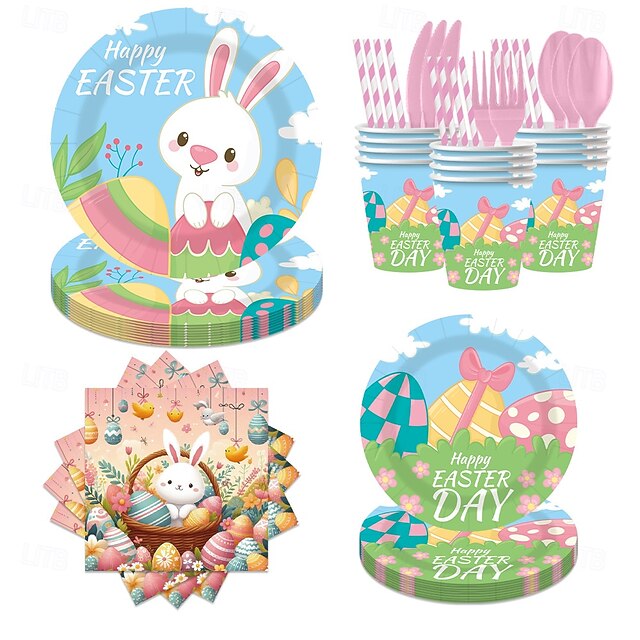 2 Sets Easter Decoration Bunny Themed Party Tableware, Disposable ...