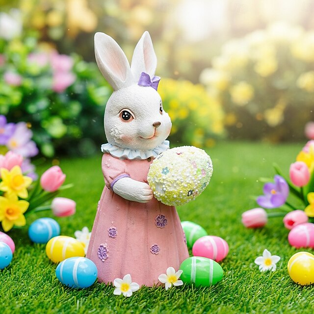 Easter Bunny Resin Figurine, Cute Cartoon Rabbit Decorative Statue ...