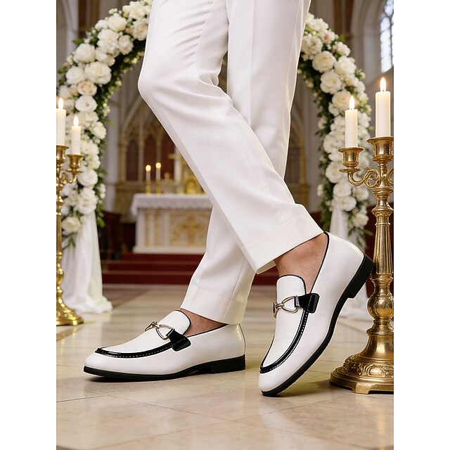 Men's Business PU Leather Comfortable Slip Resistant Loafer White ...