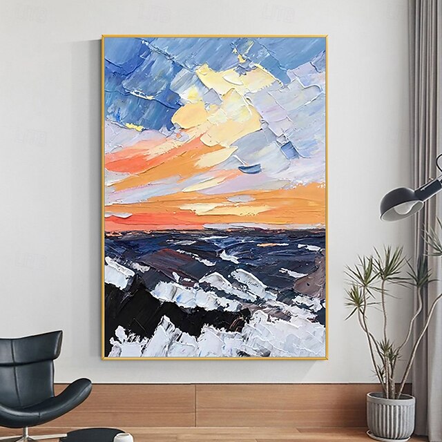 Mintura Handmade Texture Sea View Oil Paintings On Canvas Wall Art ...