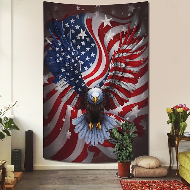 Independence Day Tapestry Banners Blanket Flag Eagle Modern 3D Bedroom ...