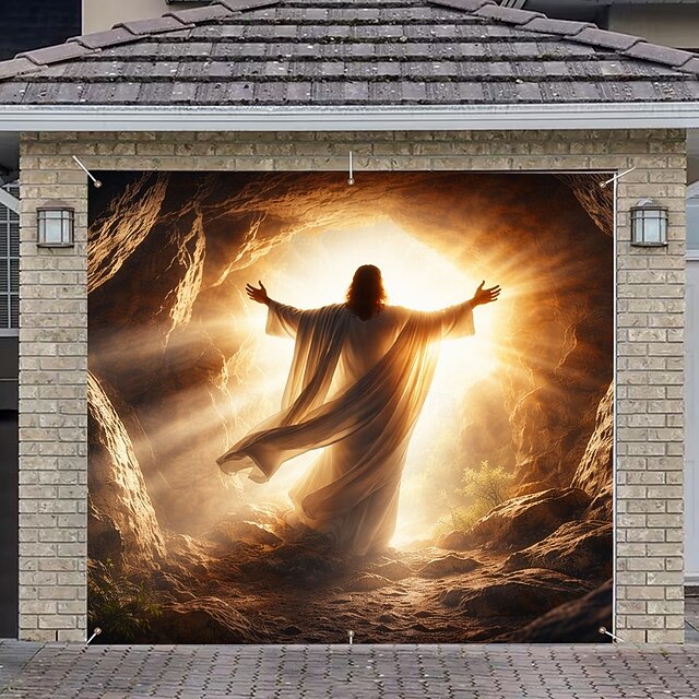 Easter Garage Cover with Resurrection Scene and Jesus in Tomb Cave ...