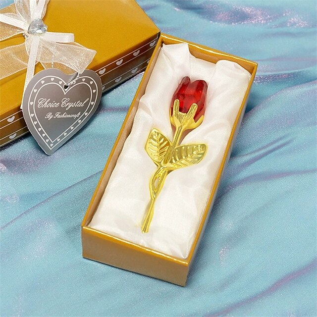 Crystal Glass Rose Flower Figurines Craft Valentine's Day Favors X'mas ...
