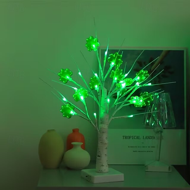 LED Four-Leaf Clover Tree Decorative Lights, 32LED Irish Shamrock Birch ...