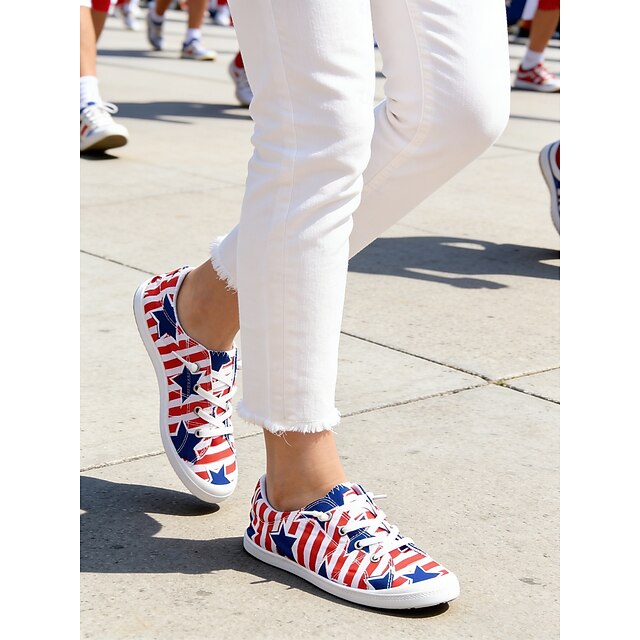 Women's USA 250th Anniversary Red Blue Lace-up Canvas Shoes – Vintage ...