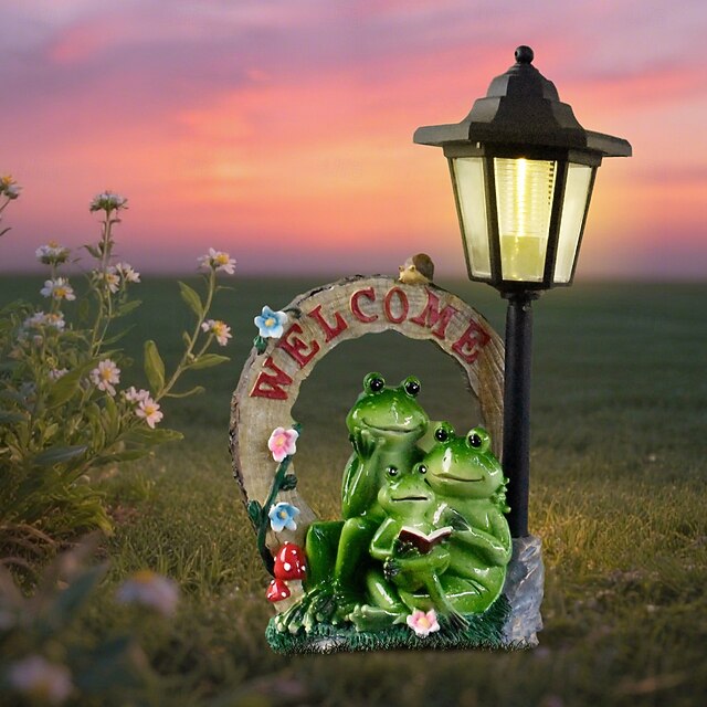 1 Pc Outdoor Solar Waterproof Frog Family Resin Figurine Light, Welcome ...