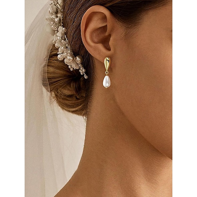 Women's Faux Pearl Tear Drop Earrings – Available in Gold and Silver ...