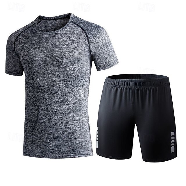 Men's Workout Suits 2 Piece Sports Set Short Sleeve Top Summer Solid ...