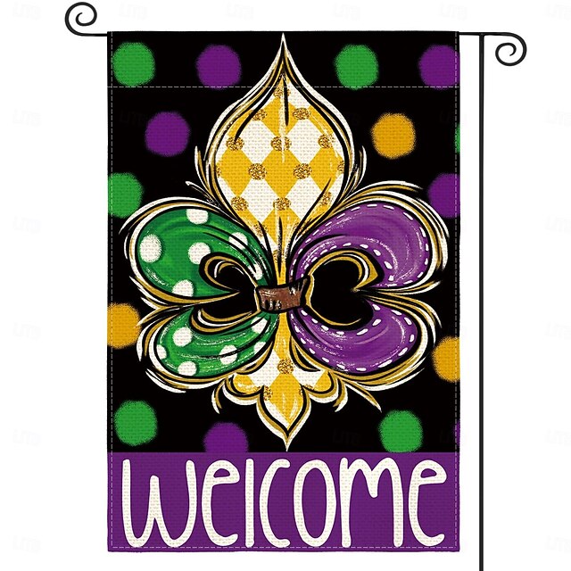 2 Pack Mardi Gras Garden Flag 12x18 Inch Double Sided, Purple Green ...