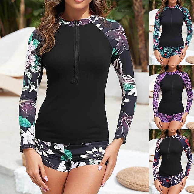 Women's Rash Guard Bathing Suit Swimsuits Floral UV Protection Elastic ...