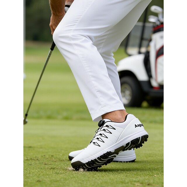 Men's White Performance Golf Shoes, Flexible Traction Outsole, Shock ...