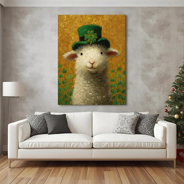 St Patrick's Day Sheep Poster Four Leaf Clover Painting Irish Lamb Wall ...