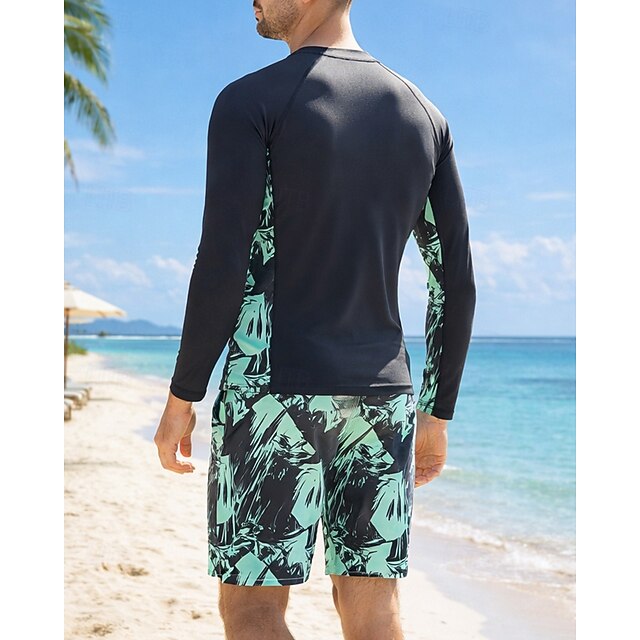 Men's Rash Guard Bathing Suit 2 Pieces Tropical Knee-Length Leg UV ...