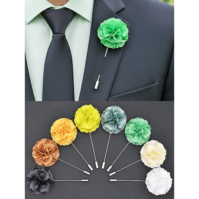 Men's Polyester Floral Lapel Pin, Multi-Color Fabric Flower Boutonniere ...