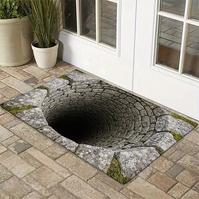3D Optical Illusion Stone Well Doormat 2D Flat Print Deep Well Design ...