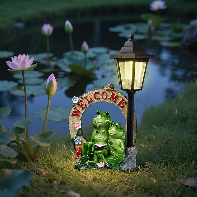 1 Pc Outdoor Solar Waterproof Frog Family Resin Figurine Light, Welcome ...