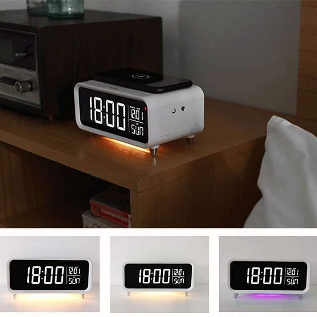 Wireless Charger Bedside Lamp with Alarm Clock, Digital Alarm Clocks ...