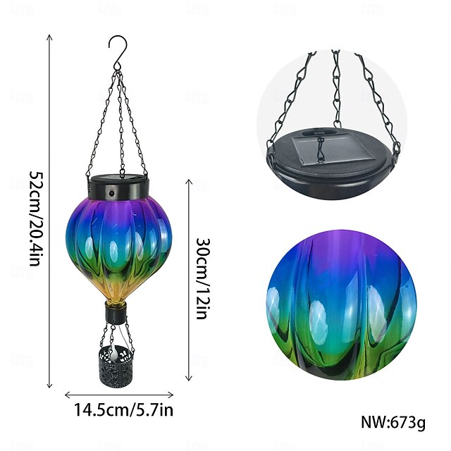1 Pc Outdoor Solar Waterproof Colorful Glass Metal Hot Air Balloon ...