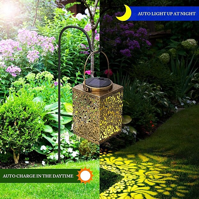 2 Pcs Outdoor Solar Waterproof Iron Hollow Lantern, Garden, Yard ...