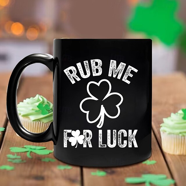 St Patrick's Day Gift Mug "Rub Me for Luck" Shamrock Mug Playful ...
