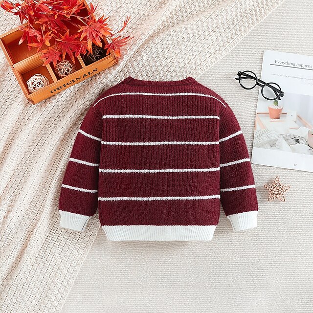 Toddler Boys' Sweater Stripe Long Sleeve Crewneck Casual Fashion Red ...