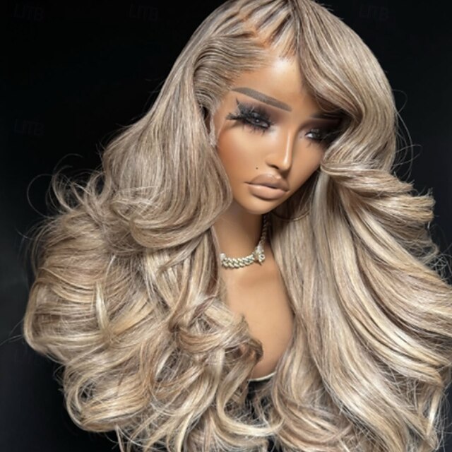 Brazilian Hair Ash Blonde Highlighted Human Hair 5x5 Lace Closure Wigs ...