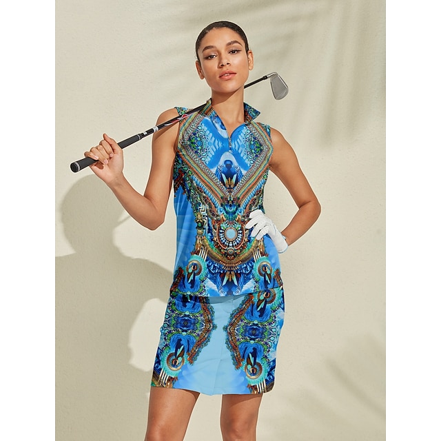 Women's Golf Dress Sky Blue Sleeveless Ladies Golf Attire Clothes ...