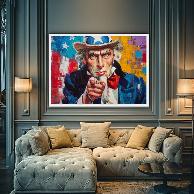 Patriotic Uncle Sam Canvas Wall Art, Colorful American Flag Painting ...
