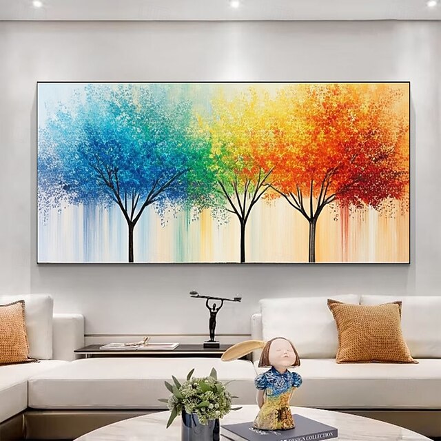 handmade Colorful Trees Landscape Painting Large Forrest Wall Art Large ...