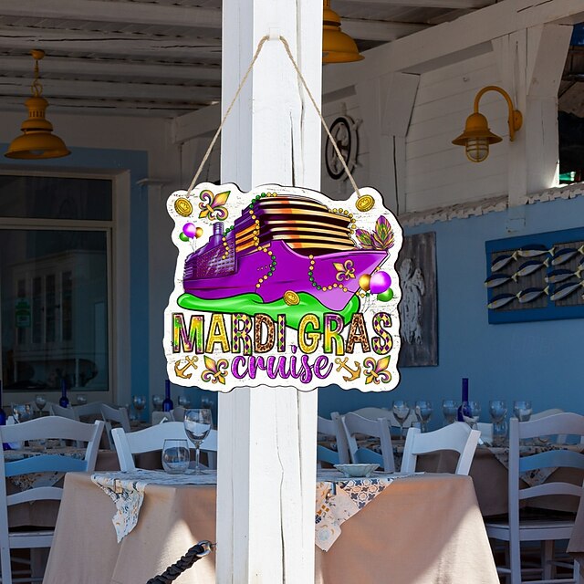 2 Pack Mardi Gras Cruise Door Sign, Wooden Hanging Plaque for Cruise ...
