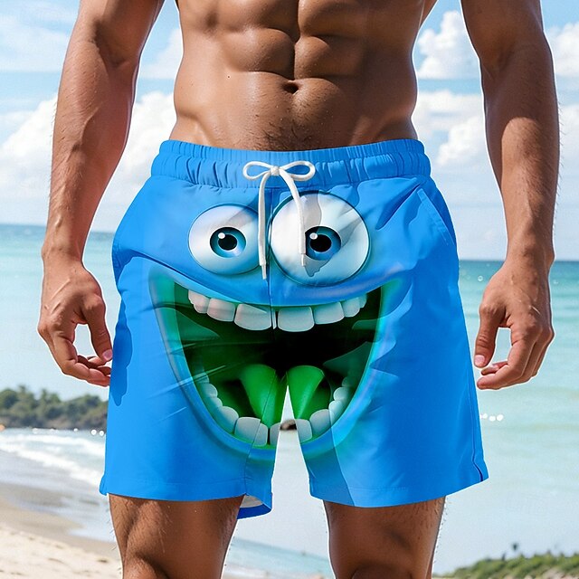 Men's Optical Illusion 3D Cartoon Smile Face Swim Trunks Swim Shorts ...