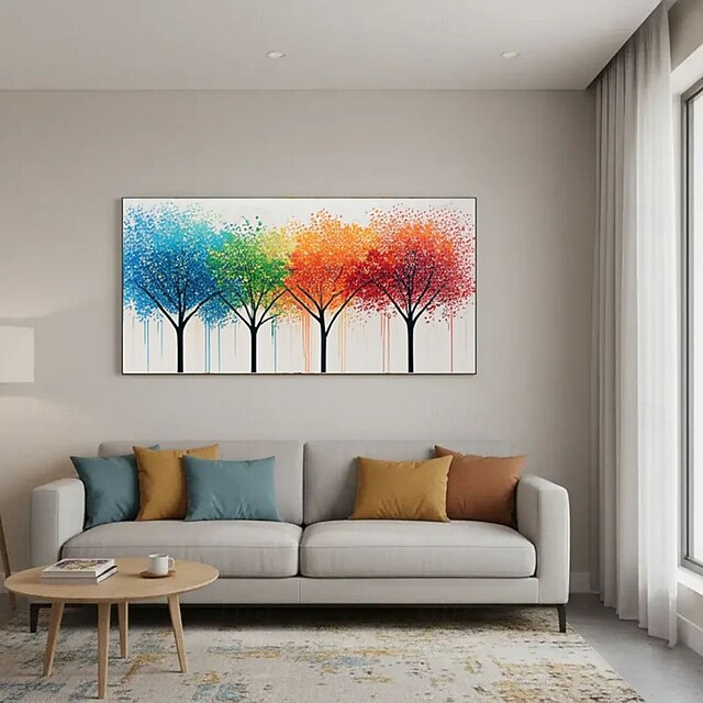 handmade Colorful Trees Landscape Painting Large Forrest Wall Art Large ...