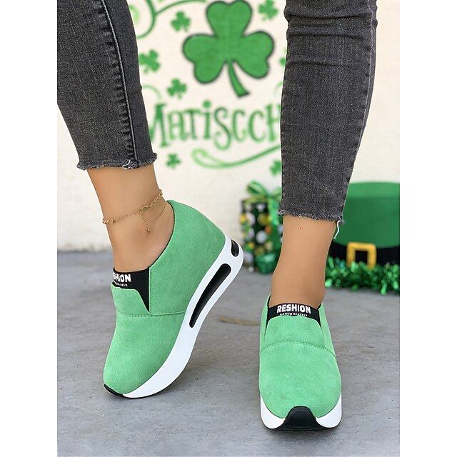 Women's St. Patrick's Day Green Slip-On Sneakers – Lightweight Platform ...