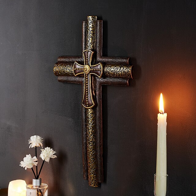 Vintage Gothic Cross Wall Decor, Resin Religious Hanging Ornament with ...