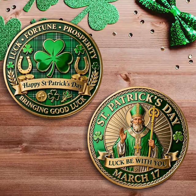 St. Patrick's Day Lucky Coin Commemorative Green Clover & Horseshoe ...
