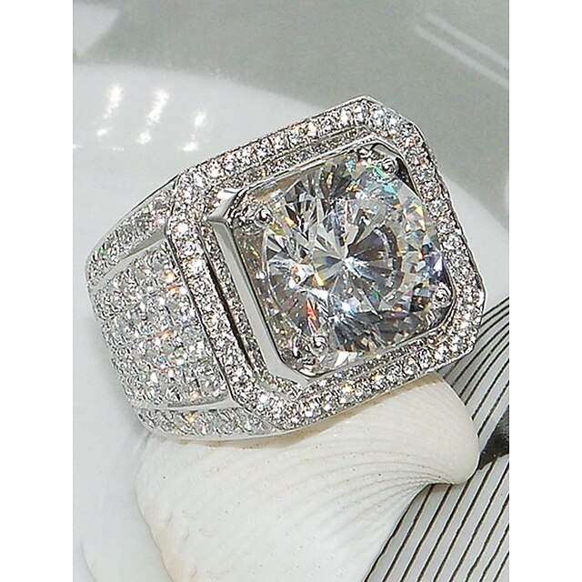 Men's Gold/Silver Plated Alloy Ring with Large Square Cubic Zirconia ...