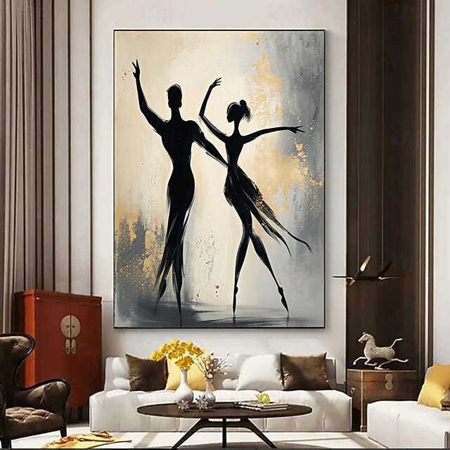 Handmade Man and Woman Dance Silhouette Oil Painting Canvas Wall Art ...