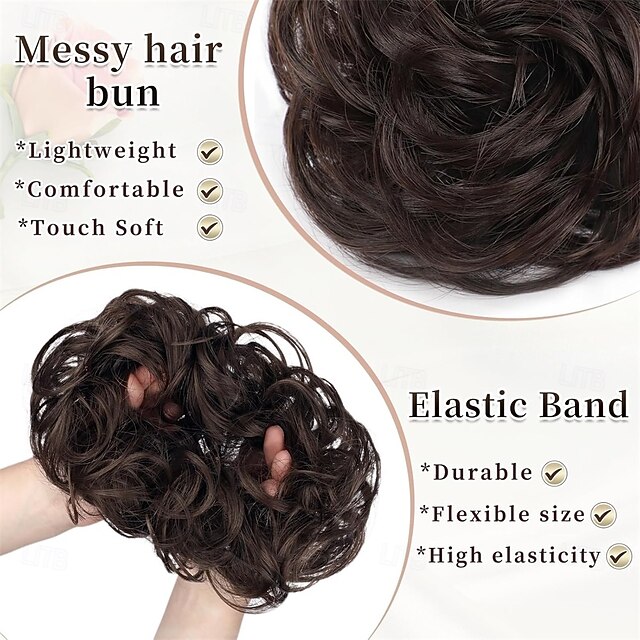 Chignon décoiffé, postiche, chignon bouclé pour femme, chouchou, faux ...