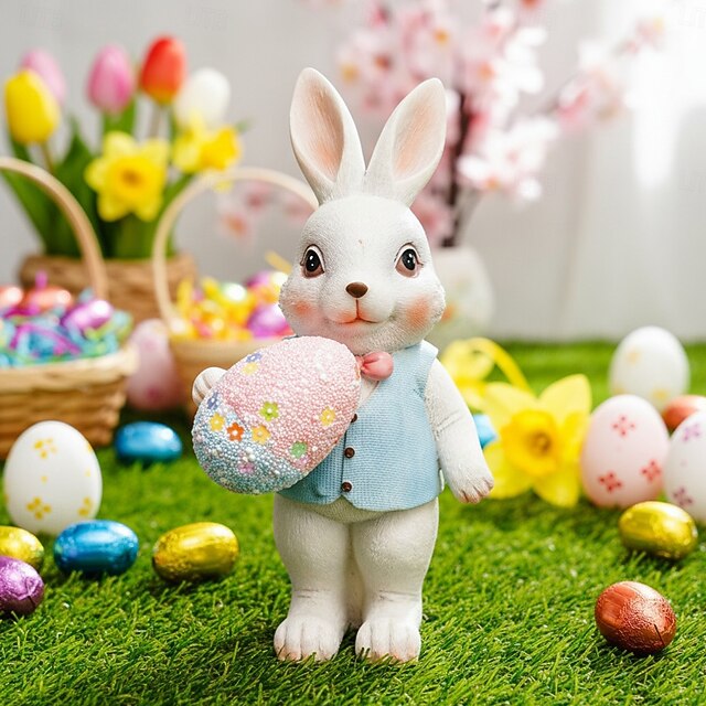 Easter Bunny Resin Figurine, Cute Cartoon Rabbit Decorative Statue ...