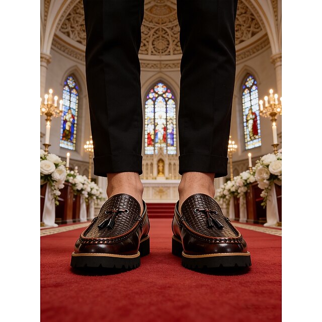 Men's Wedding Leather Comfortable Slip Resistant Breathable Loafer ...