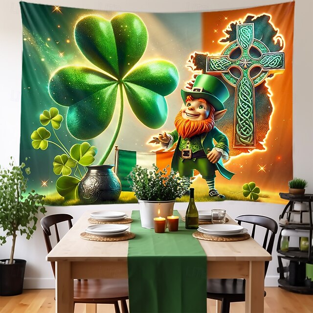 St. Patrick's Day Tapestry Banners Blanket Elf Shamrock Cute Romantic ...