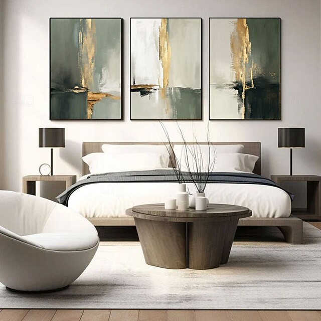 Handmade Green Abstract Wall Art Minimalist Green White Gold Artwork ...