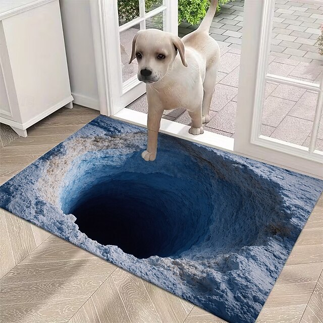 3D Optical Illusion Doormat Deep Blue Hole in Ice Effect 2D Flat Print ...